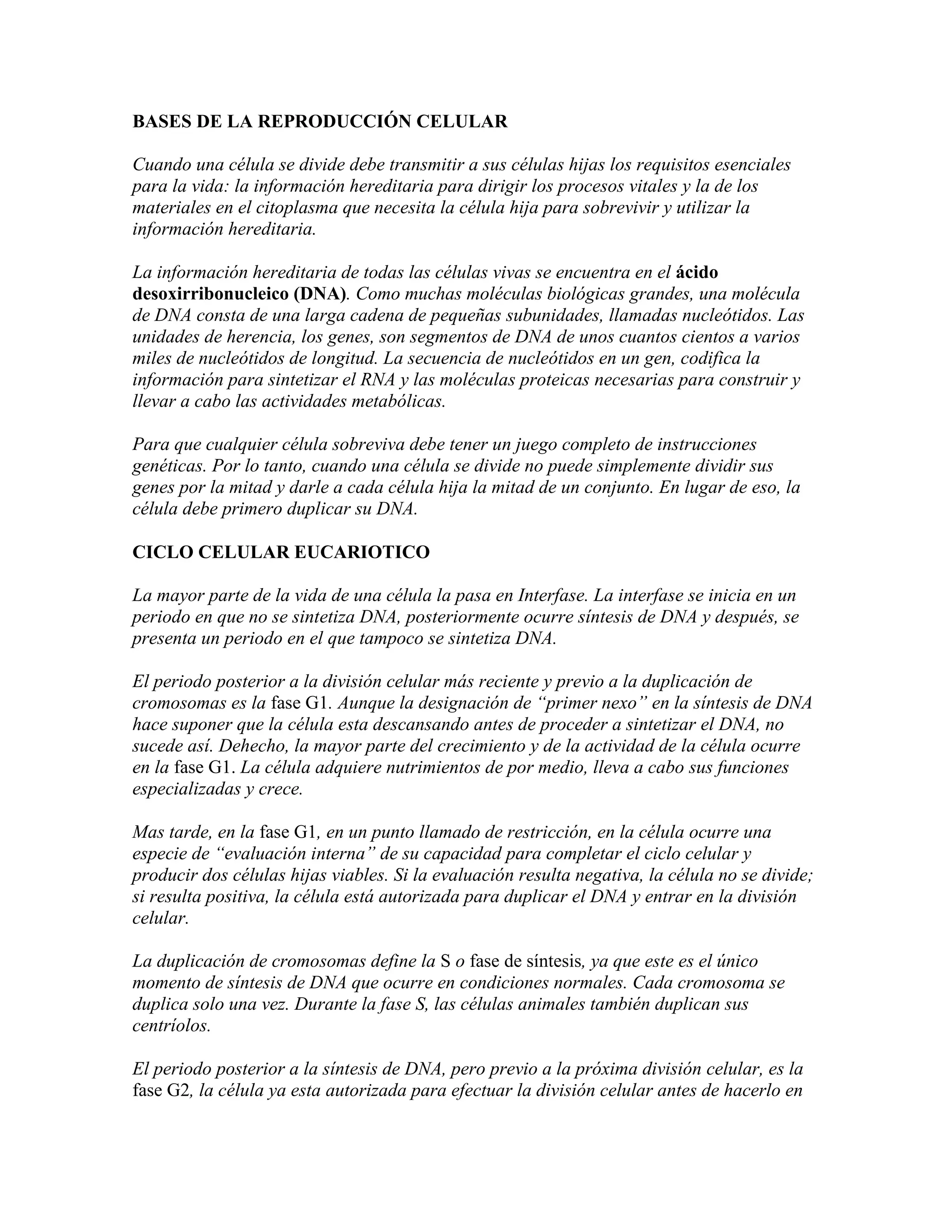 Bases de la reproducción celular | DOCX