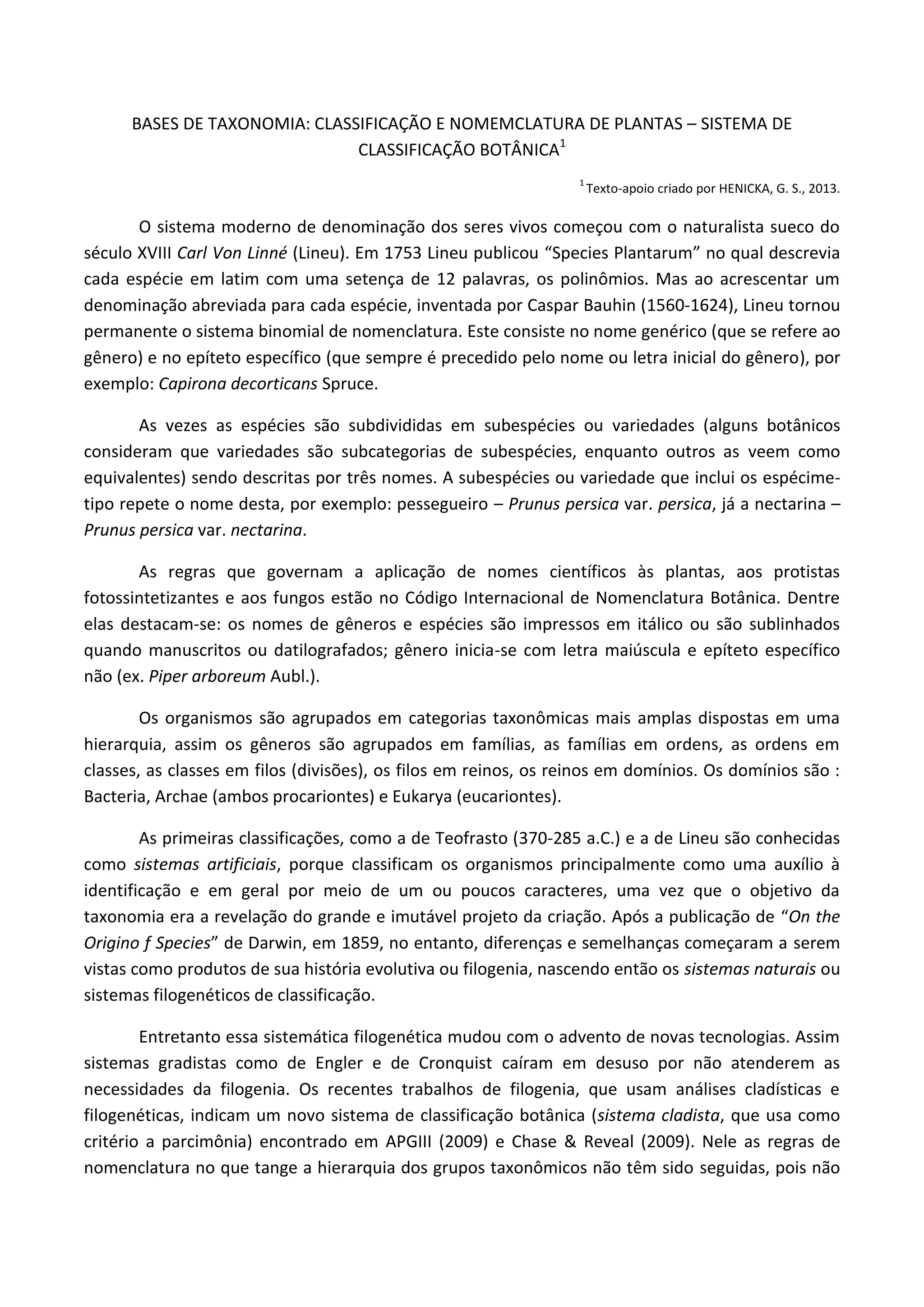 Bases de taxonomia: classificação e nomenclatura de plantas - sistema ...