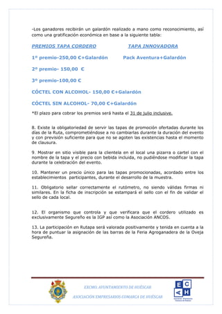 Bases de participación Sector Hostelero para Rutapa Huéscar 2019 | PDF