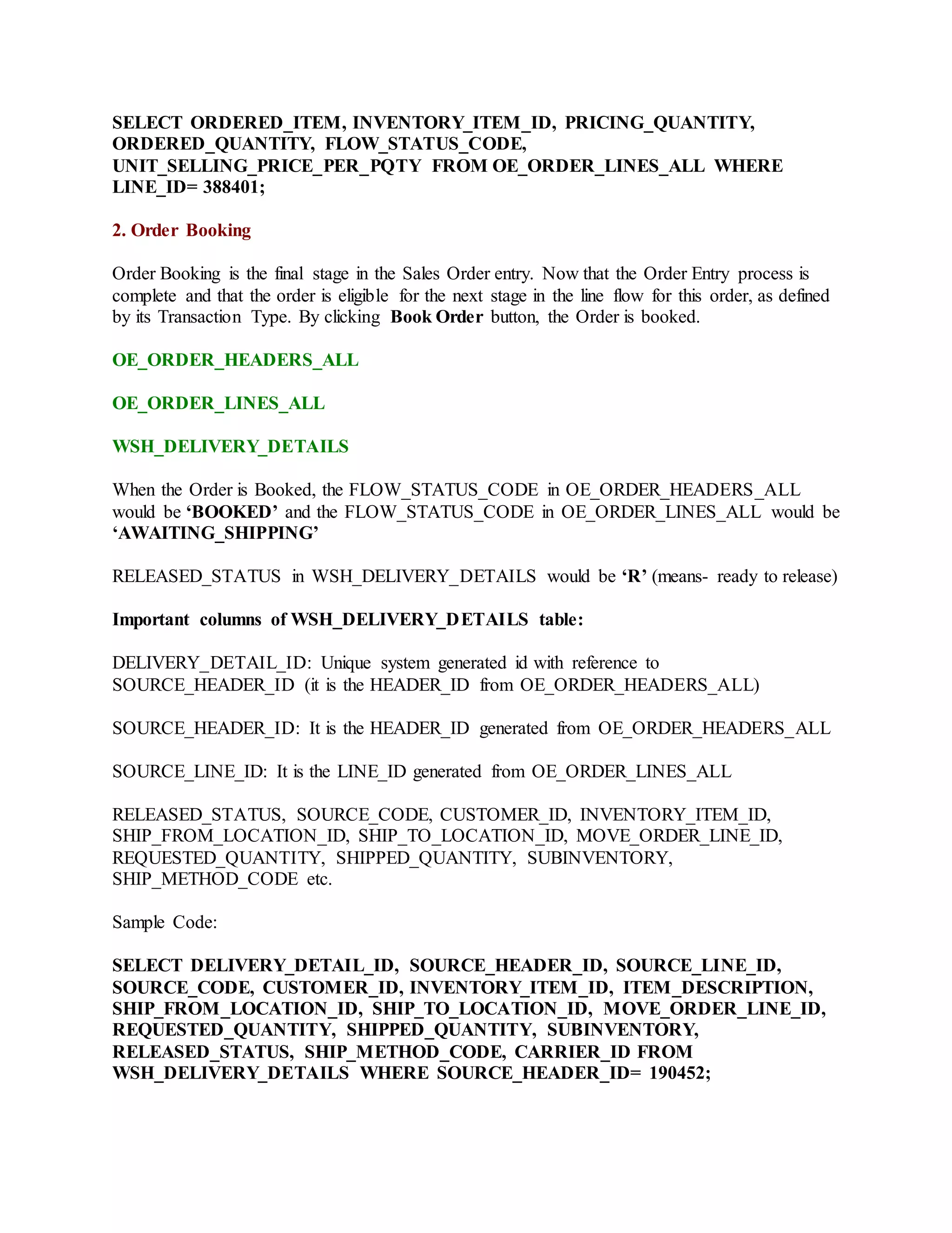 Base tables for order to cash | DOCX