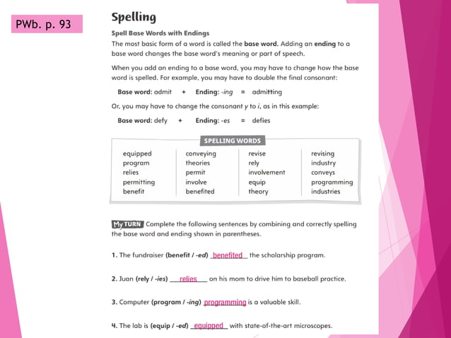 Base Words and Endings spelling lesson grdae 5 | PDF