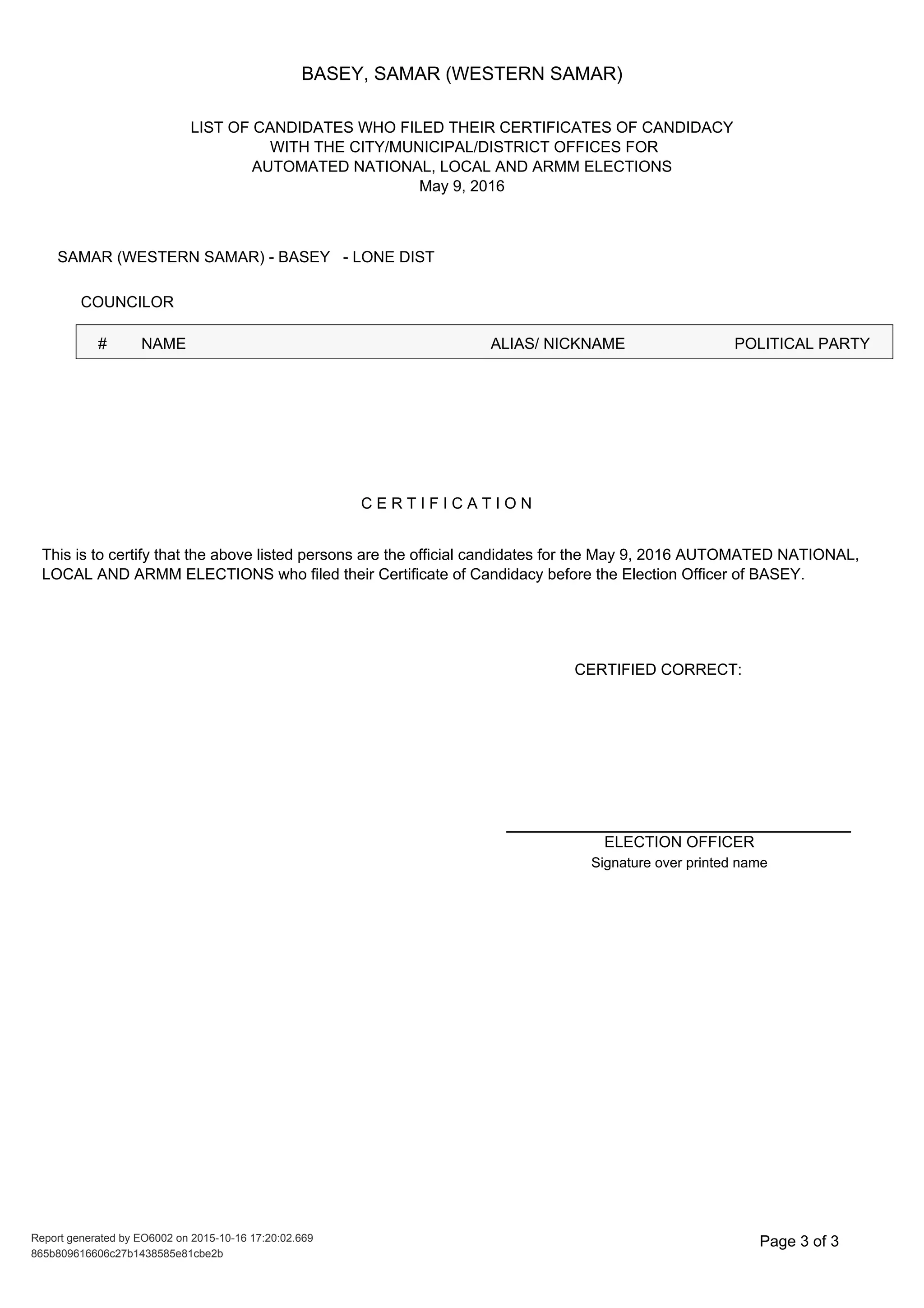 Basey,SAMAR (Western Samar) - 2016 ELECTION | PDF