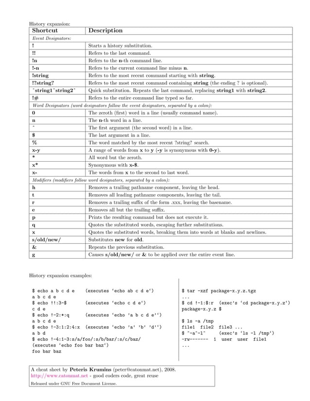 Bash Cheat Sheet -- Bash History Cheat Sheet | PDF