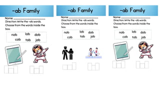 CVC - AB WORD FAMILIES WITH WORKSHEETS.pptx