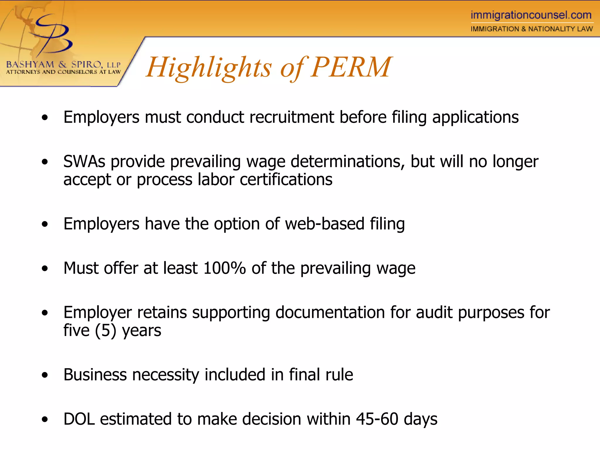 Bashyam Spiro LLP - PERM Labor Certification Process | PPT