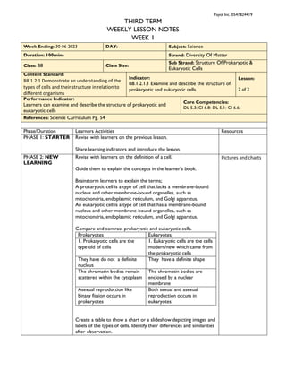 Lesson plan for JHS basic 8 in Ghana sch | PDF