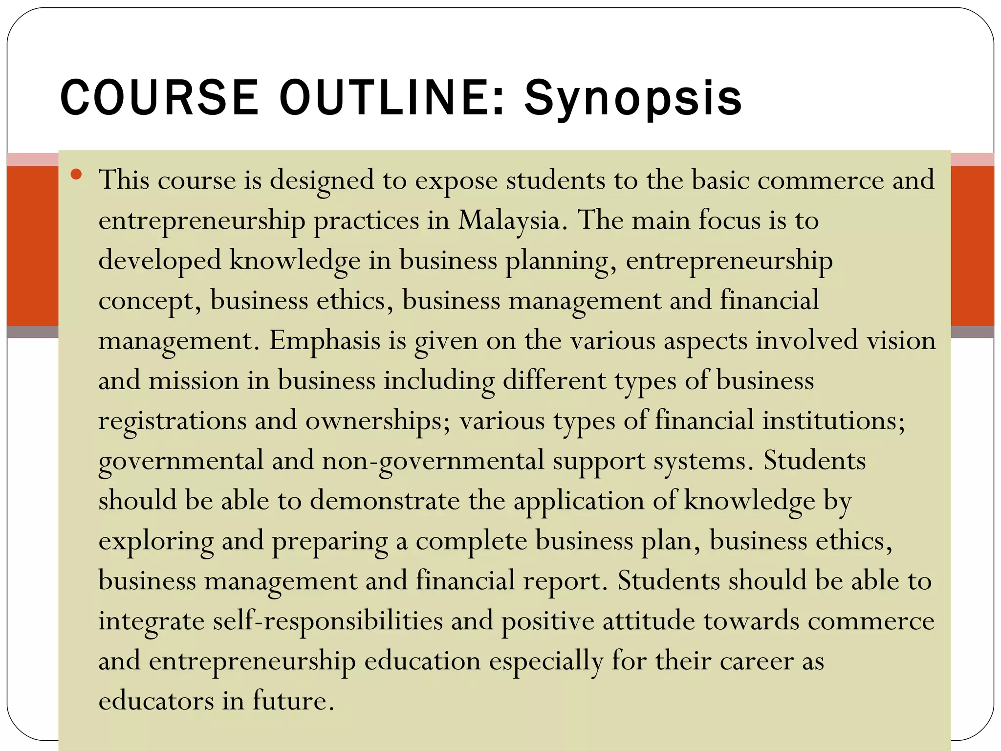 Basic Commerce Course Outline | PPT