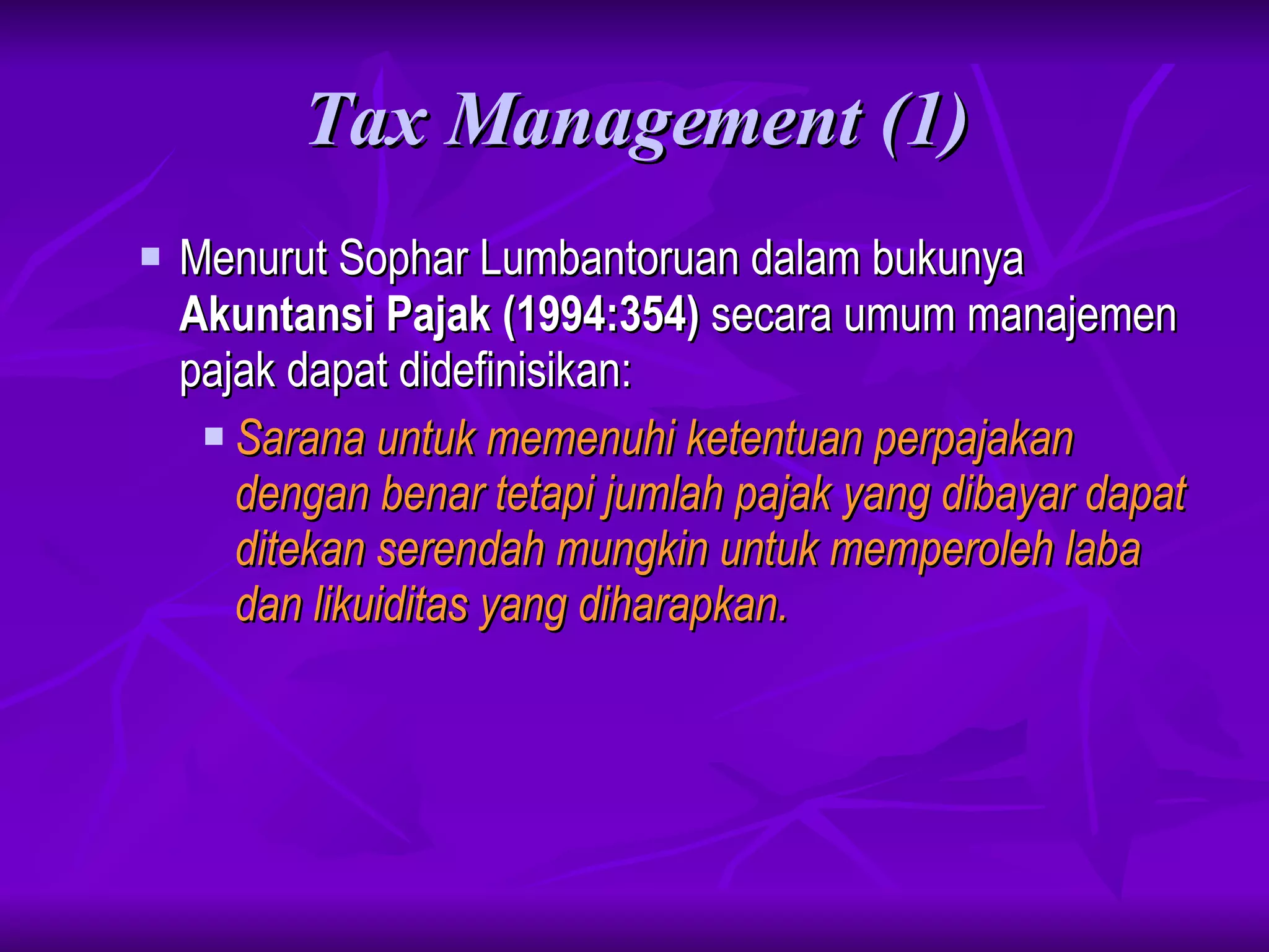 Basic Concept Of Tax Management | PPT