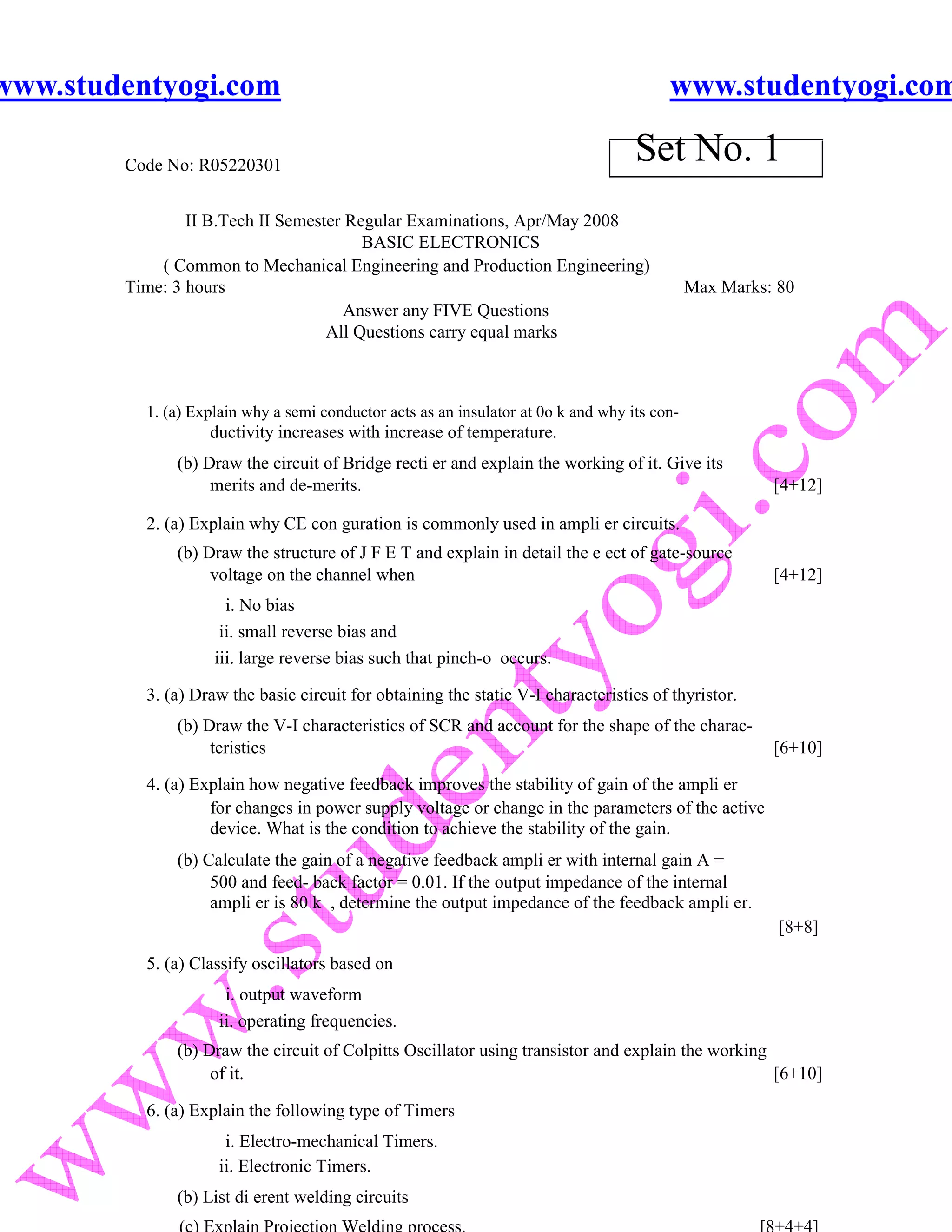 Basic Electronics Jntu Btech 2008 Jntu Model Paper{Www.Studentyogi.Com ...