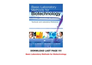 Basic Laboratory Methods for Biotechnology | PDF