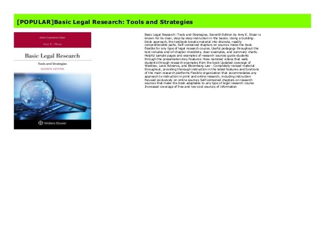 [POPULAR]Basic Legal Research: Tools and Strategies