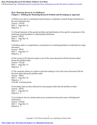 Basic Marketing Research 4th Edition Malhotra Test Bank | PDF