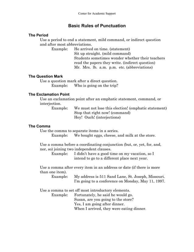 Basic Rules of Punctuation - English Grammar | PDF