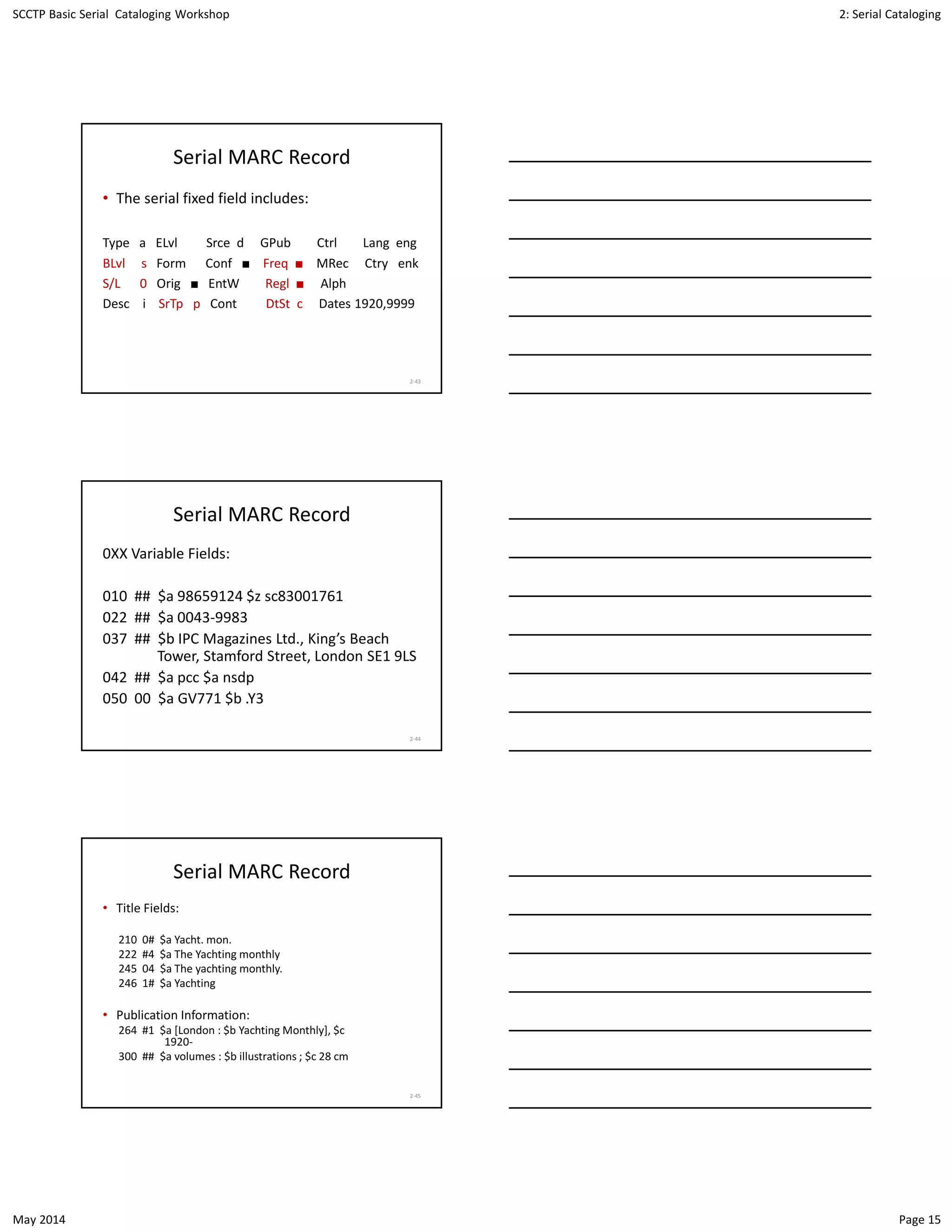 Basic Serials Cataloging Workshop - Handout | PDF | Databases | Computer Software and Applications