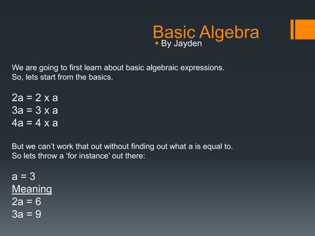 Basic Algebra (for beginners) | PPTX | Technology & Computing
