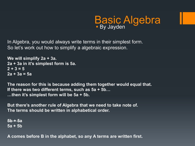Basic Algebra (for beginners) | PPTX | Technology & Computing