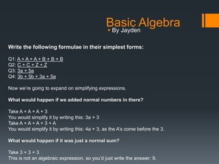 Basic Algebra (for beginners) | PPTX