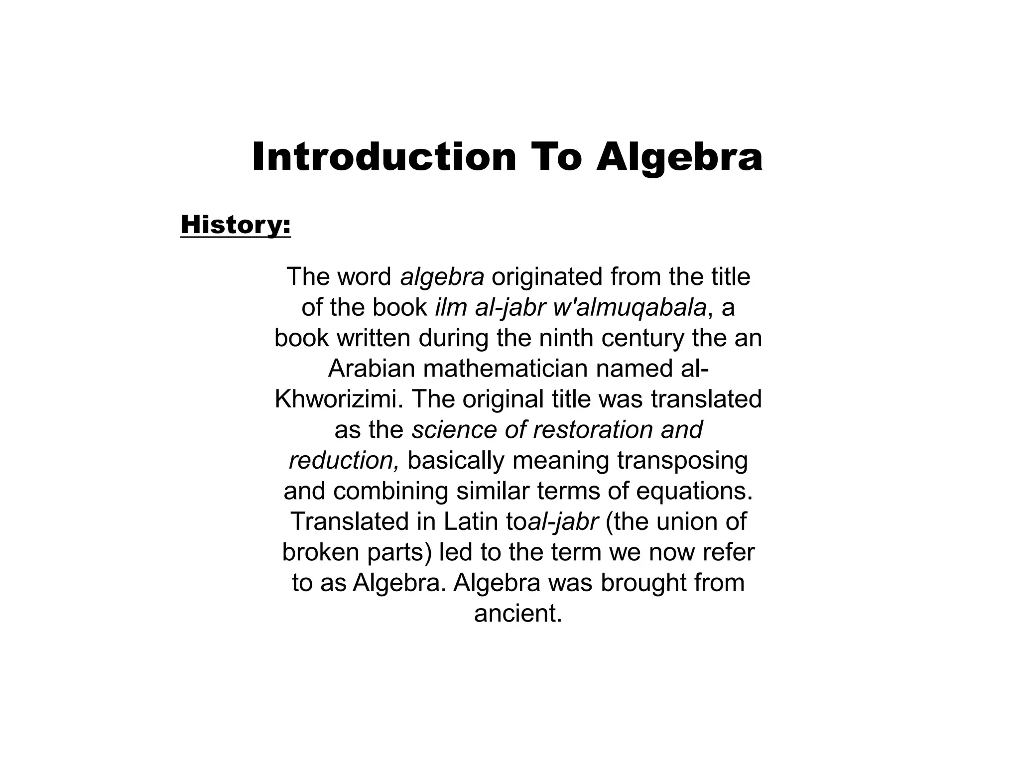 Basic algebra | PPTX