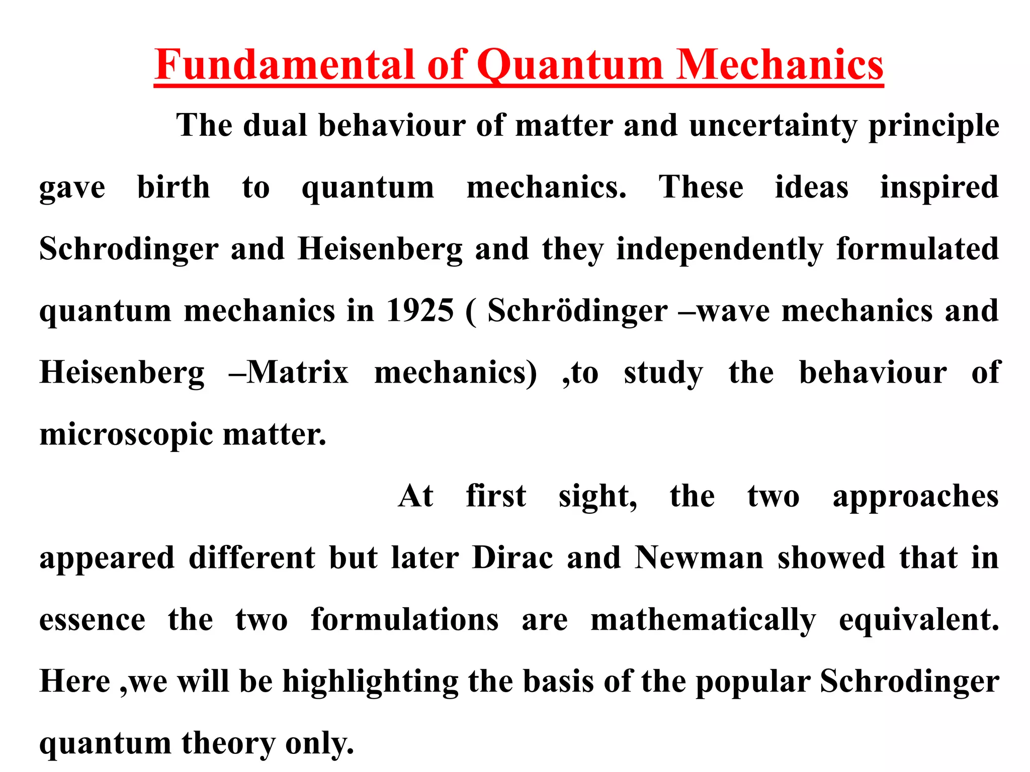 Basic and fundamental of quantum mechanics (Theory) | PPTX