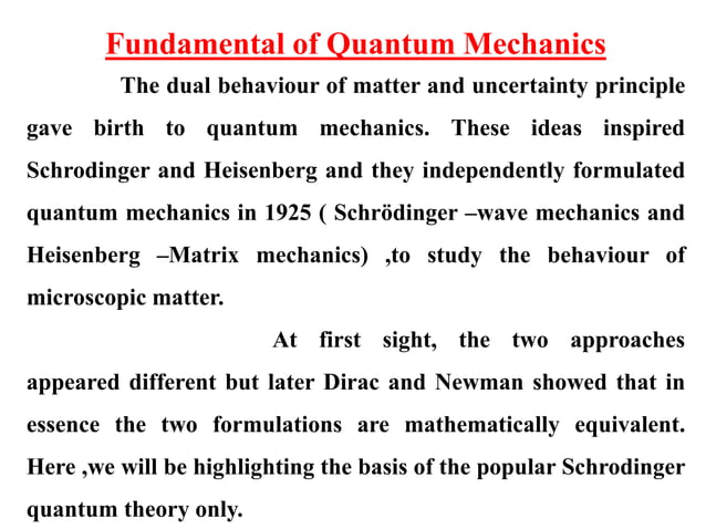 Basic and fundamental of quantum mechanics (Theory) | PPTX | Chemistry ...