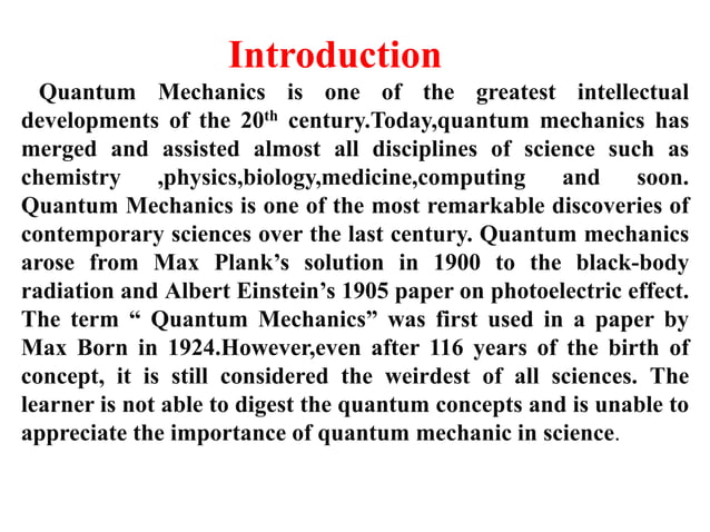 Basic and fundamental of quantum mechanics (Theory) | PPTX | Chemistry ...