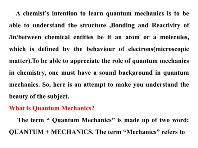 Basic and fundamental of quantum mechanics (Theory) | PPTX | Chemistry ...