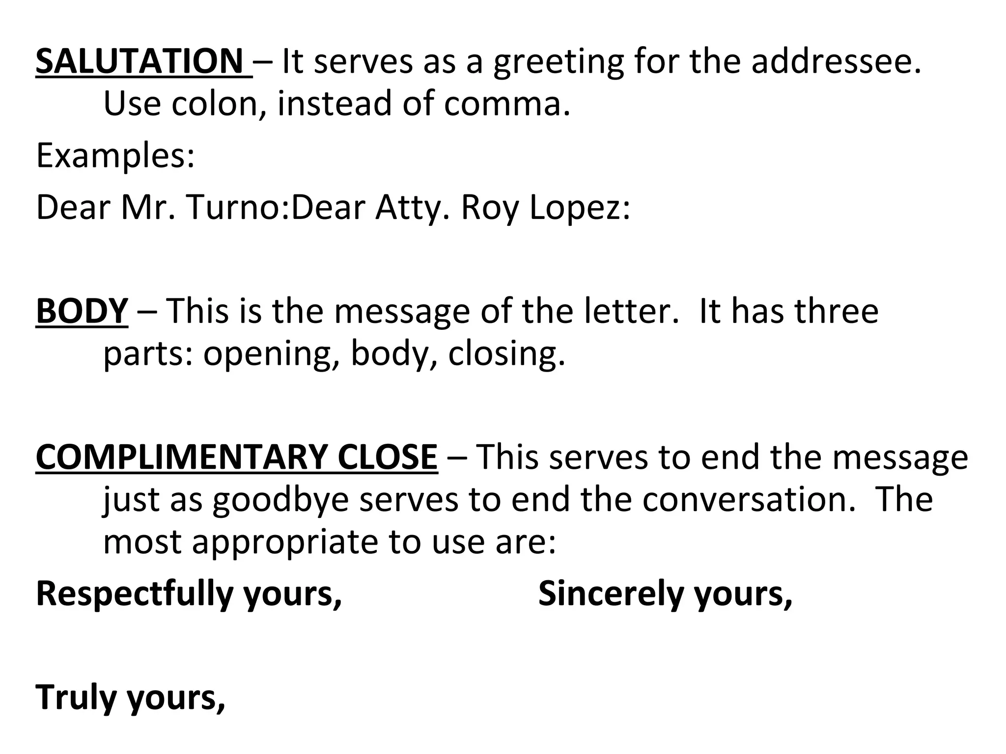 Basic and miscellaneous parts of business letter | PPT