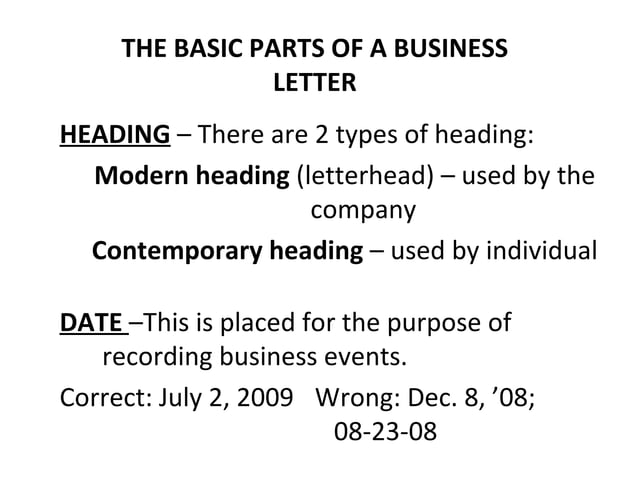 Basic and miscellaneous parts of business letter | PPT