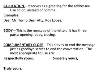 Basic and miscellaneous parts of business letter | PPT