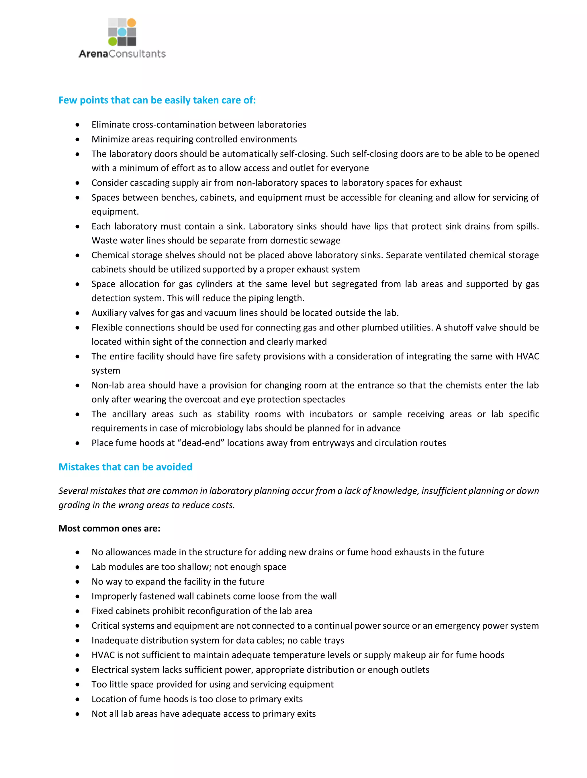 Basic architectural design considerations for a laboratory | PDF