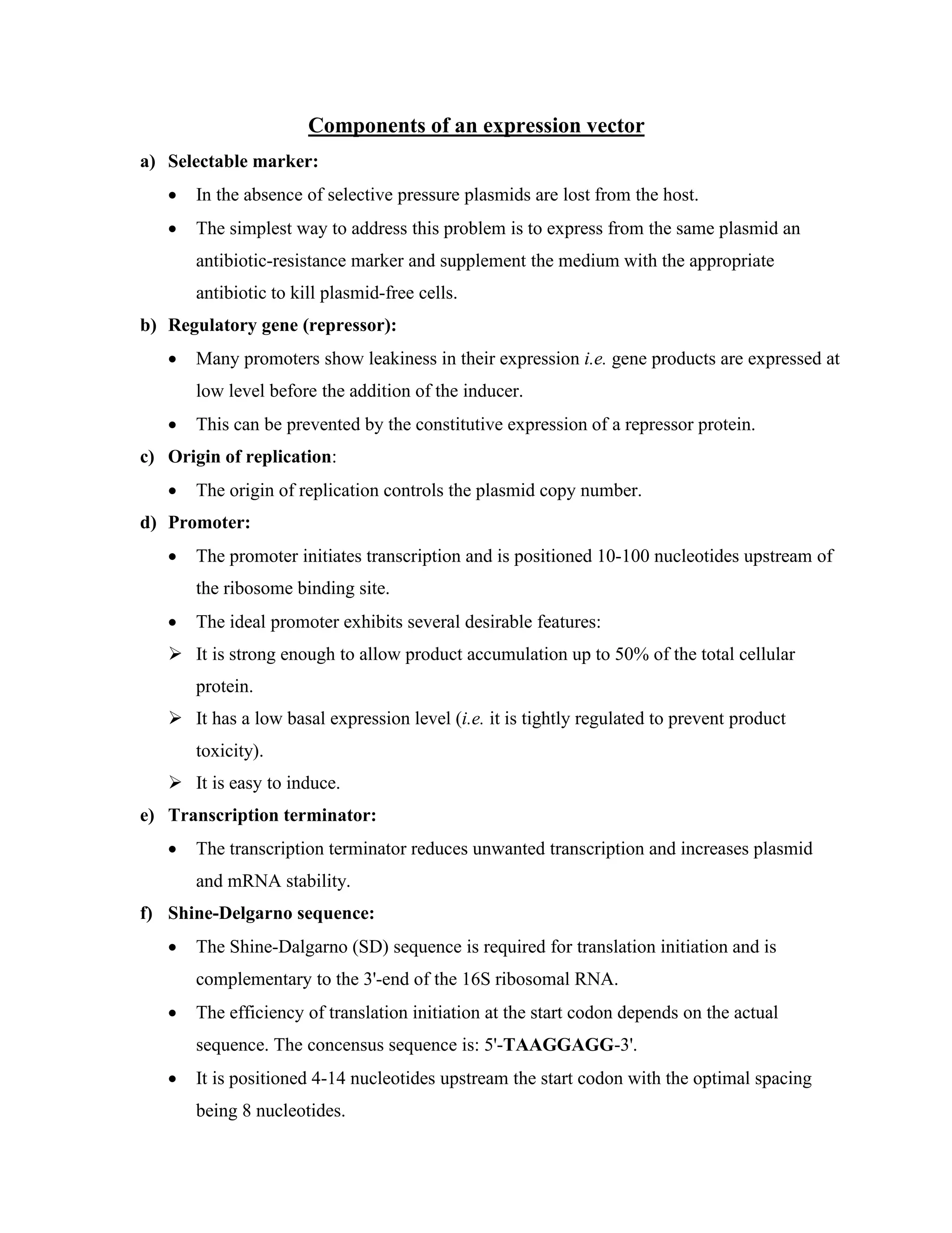 Basic architecture of expression vectors | PDF