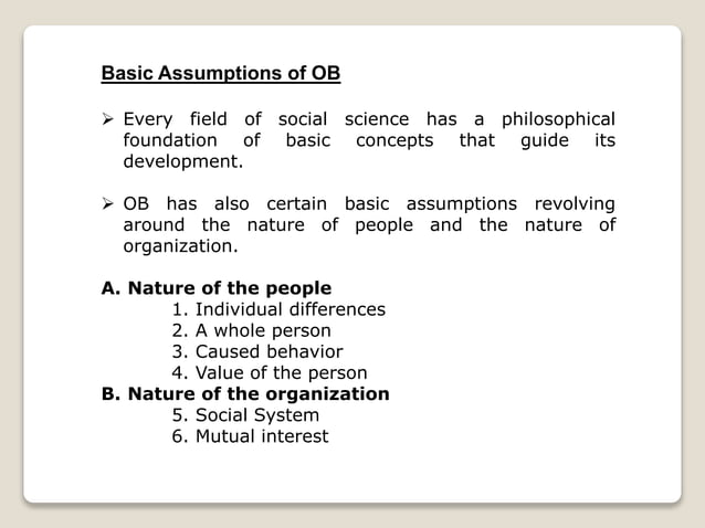 Basic assumptions of ob | PPTX | Science