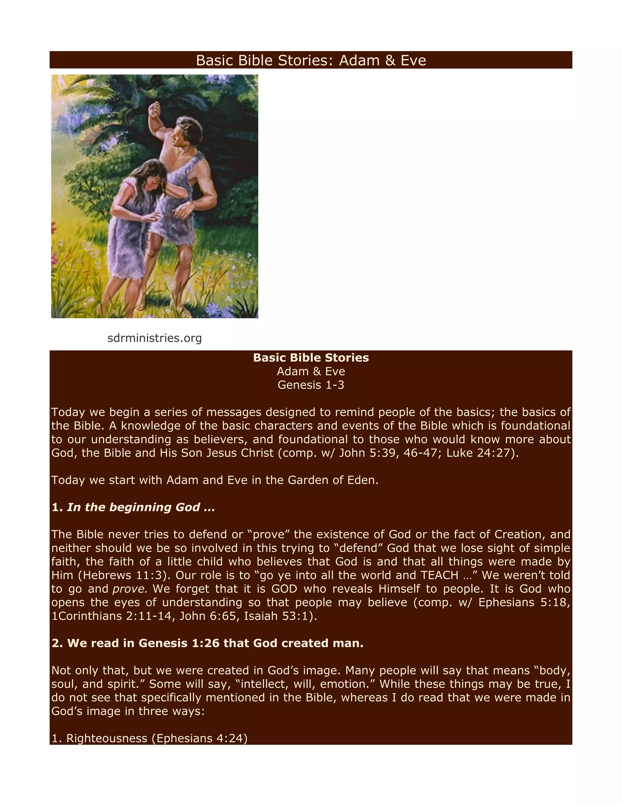 Basic Bible Stories Adam and Eve | PDF | Christianity | Religion ...