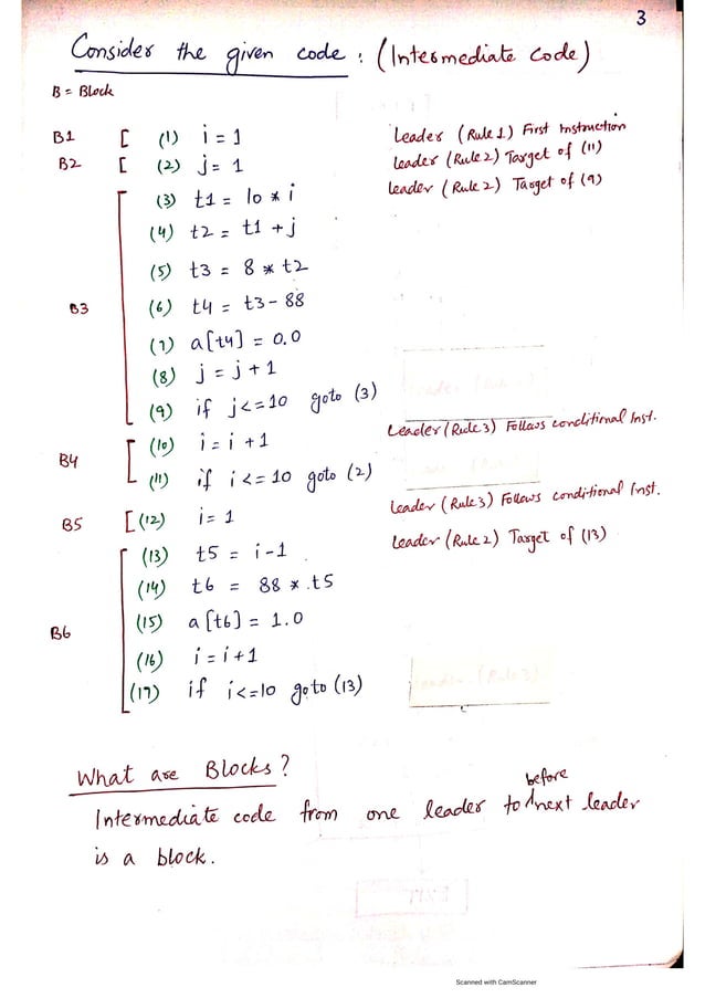 Basic blocks and flow graph in Compiler Construction