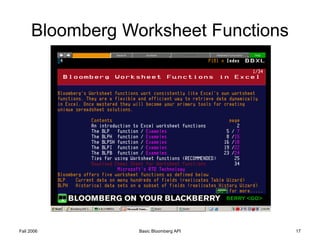 Using Basic Bloomberg API realtime - 200610.ppt | Computer Software and Applications | Computing