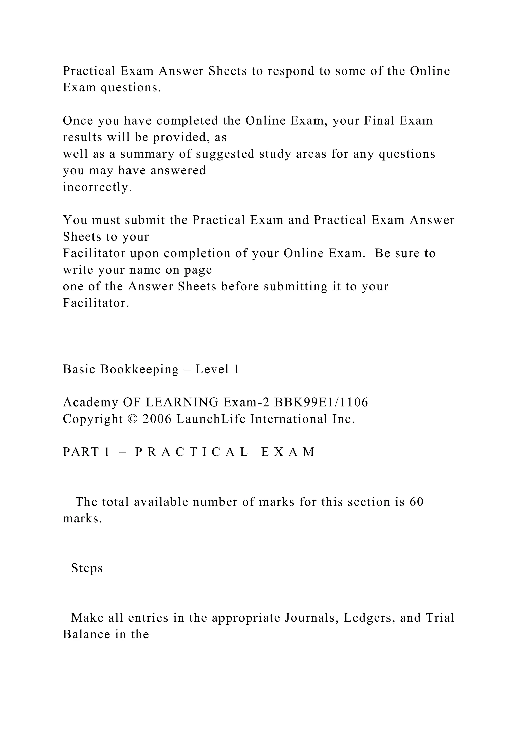 Basic Bookkeeping – Level 1 F I N A L E X A M V4.0 CU07.docx