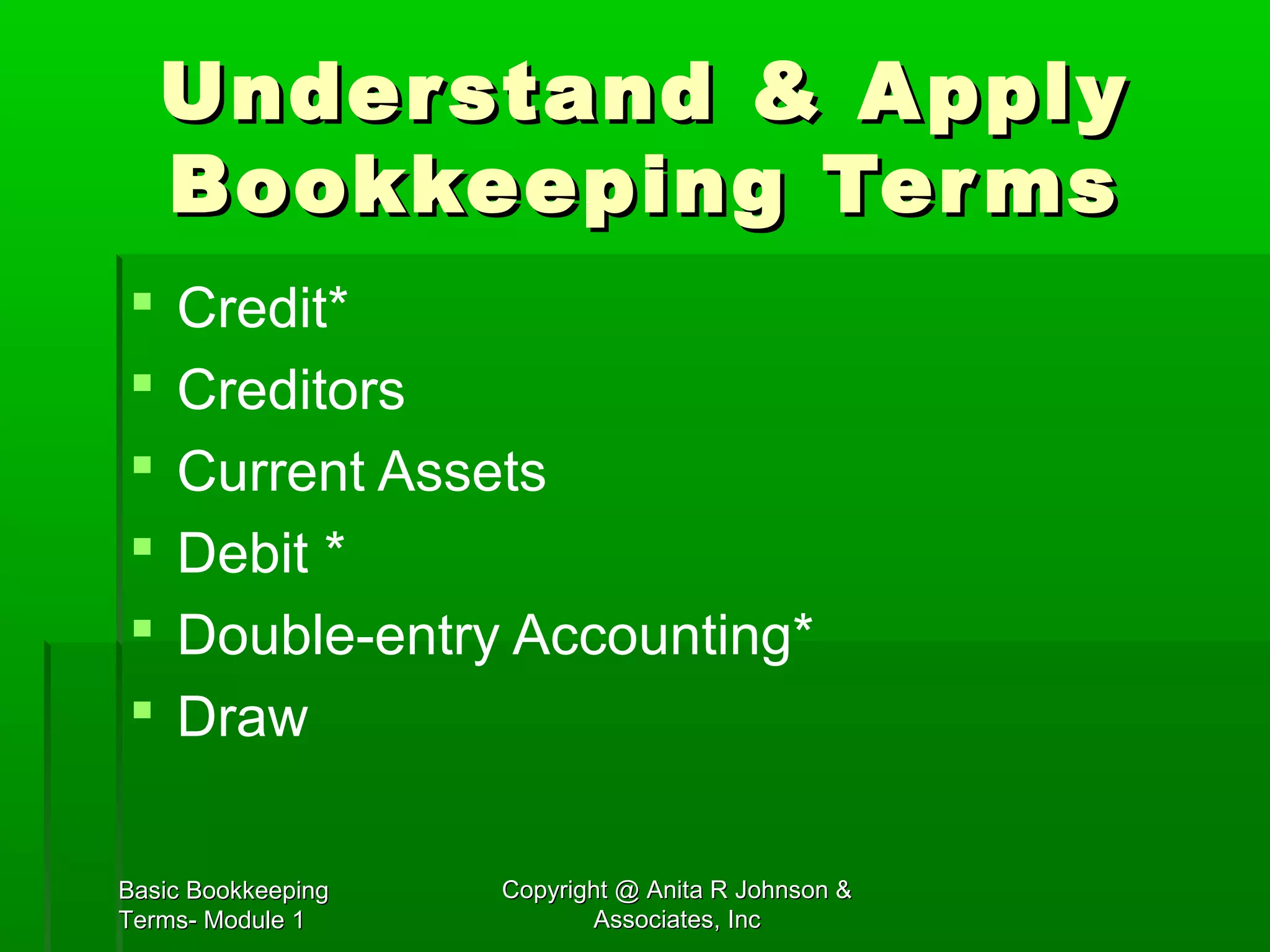 Basic bookkeeping terms sbdc | PPT