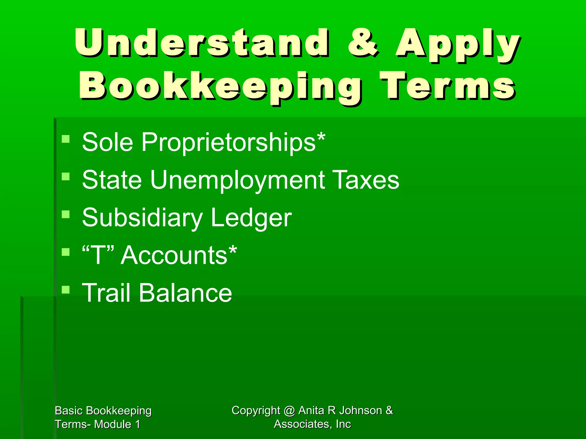 Basic bookkeeping terms sbdc | PPT