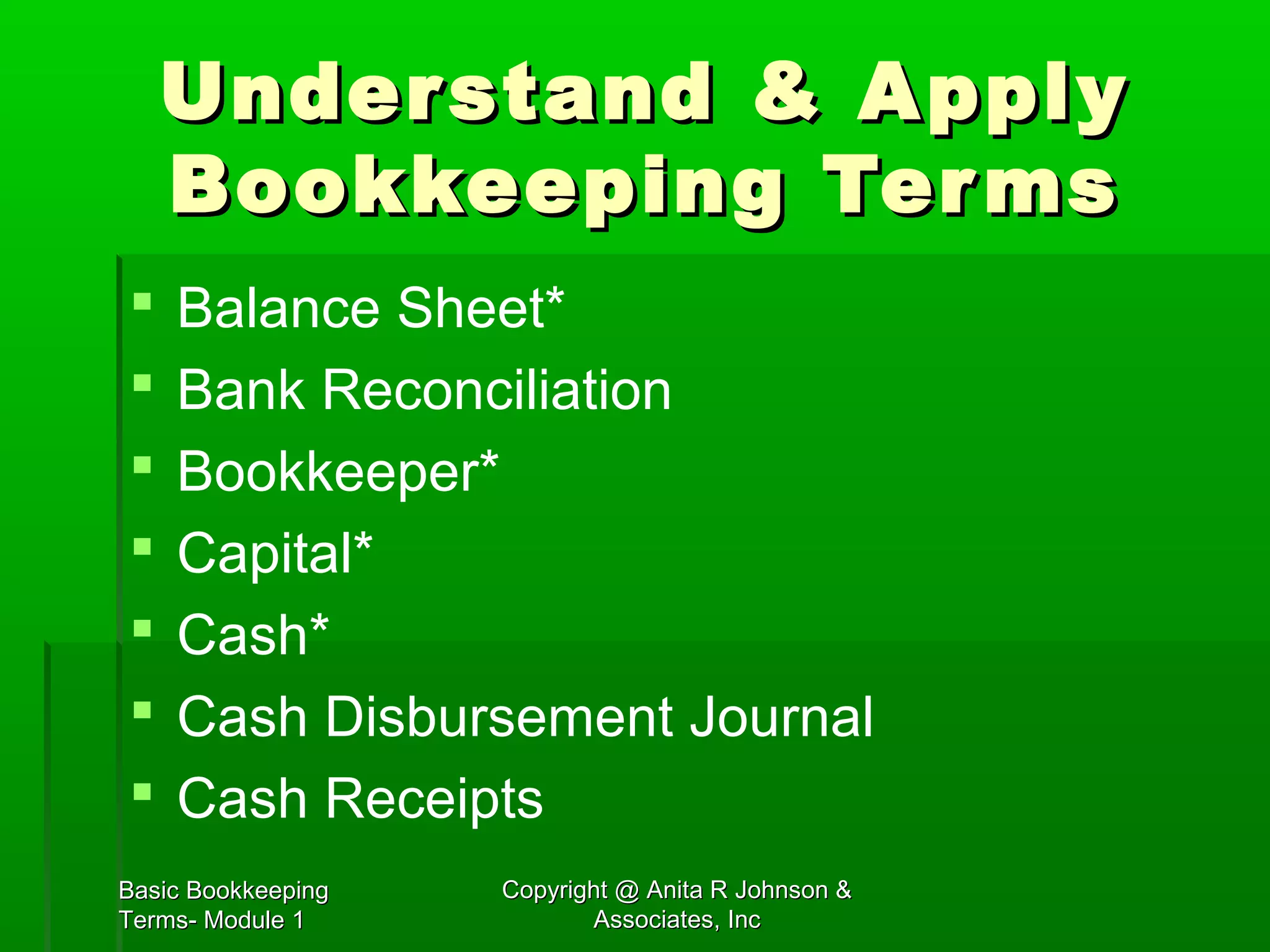 Basic bookkeeping terms sbdc | PPT