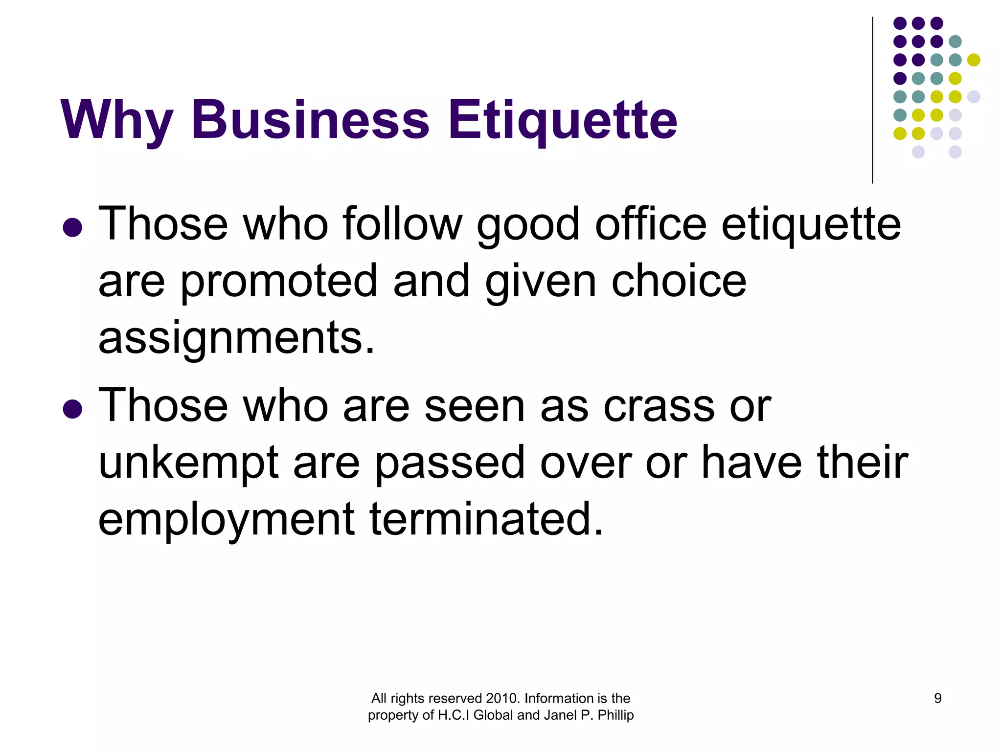 Basic Business Etiquette 2017 | PPTX | Crime & Harmful Acts to ...