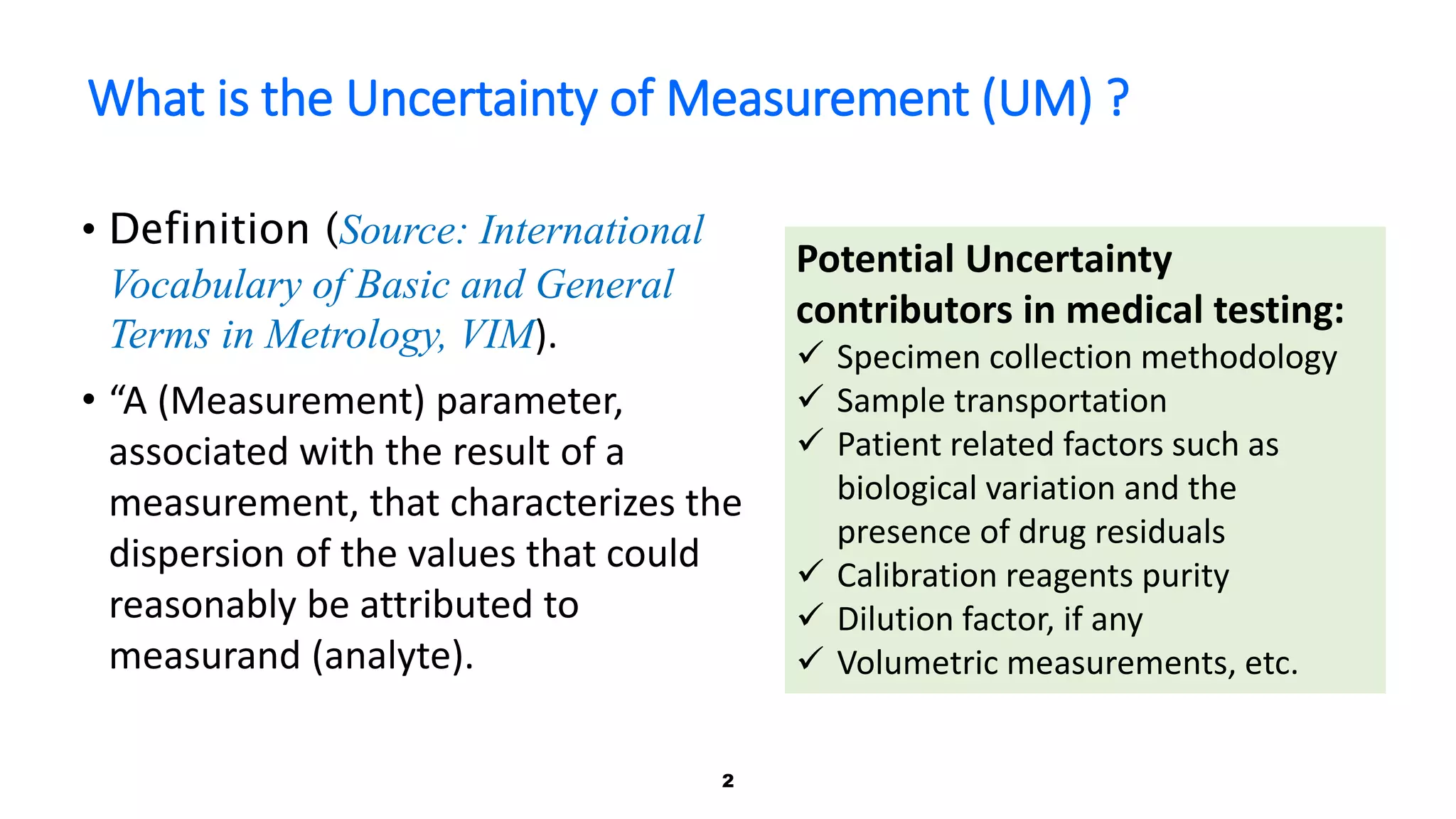 Basic calculations of measurement uncertainty in medical testing | PPTX