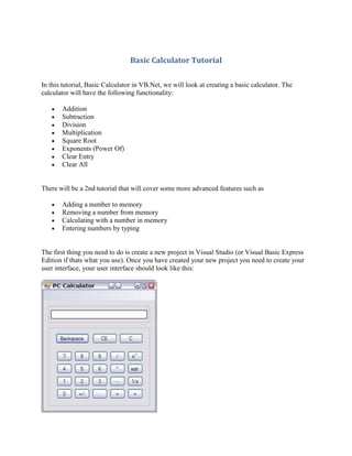 Basic calculator tutorial | DOCX | Programming Languages | Computing