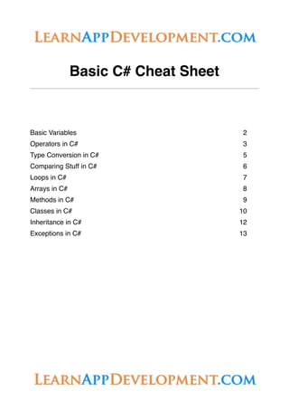 Basic c# cheat sheet | PDF