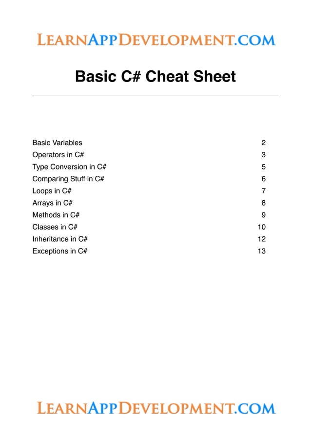 Basic c# cheat sheet | PDF