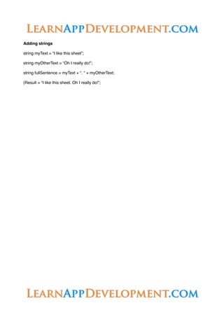 Basic c# cheat sheet | PDF