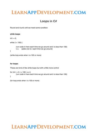 Basic c# cheat sheet | PDF