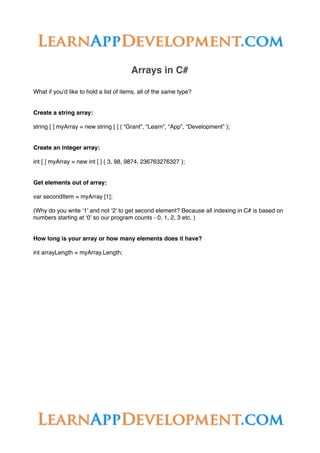 Basic c# cheat sheet | PDF