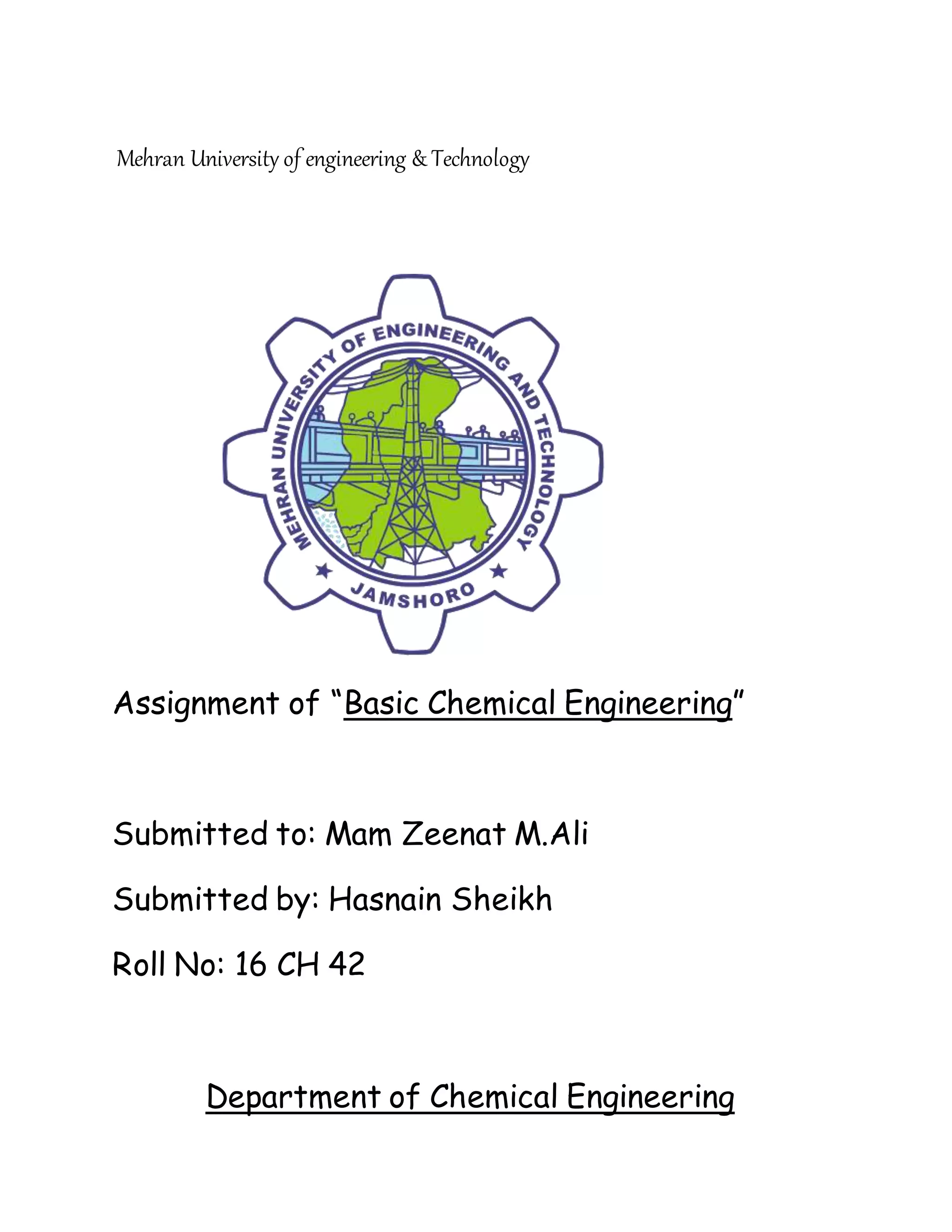 BASIC CHEMICAL ENGINEERING (50 points) | DOCX
