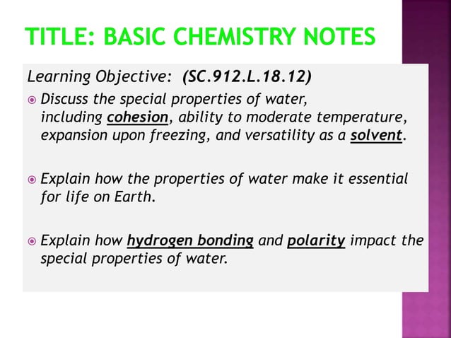 Basic Chemistry of Life PPT | PPTX