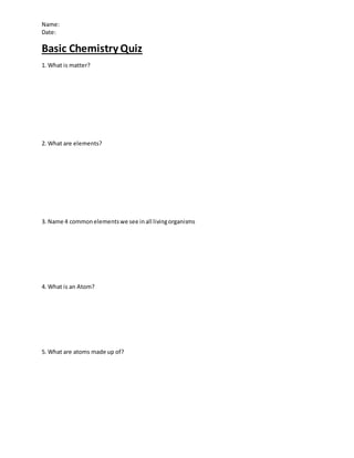Basic chemistry quiz | DOCX